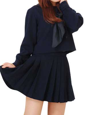 Deep Blue Long Sleeves Winter School Uniform Cosplay Costume